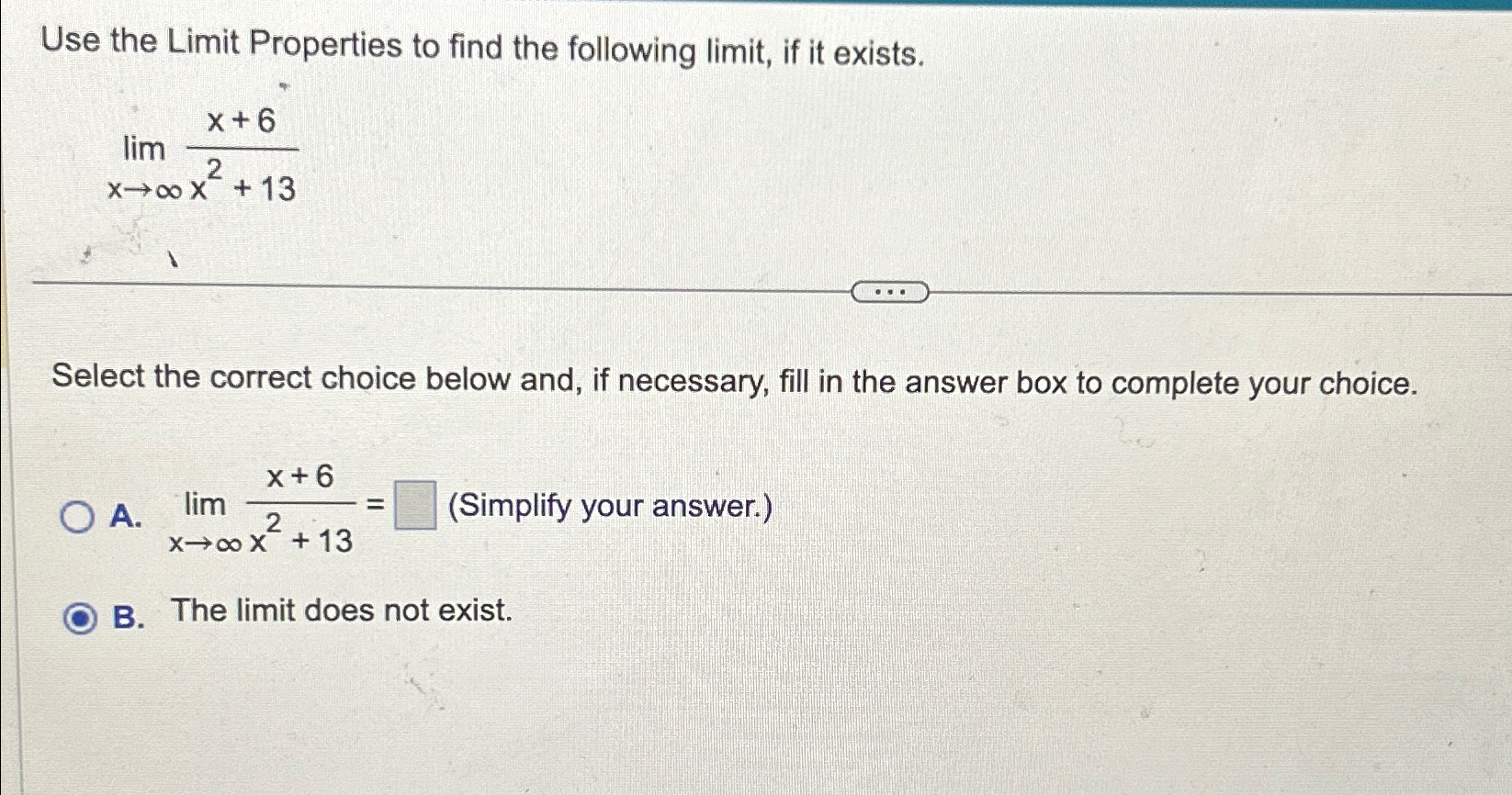 Solved Use the Limit Properties to find the following limit, | Chegg.com