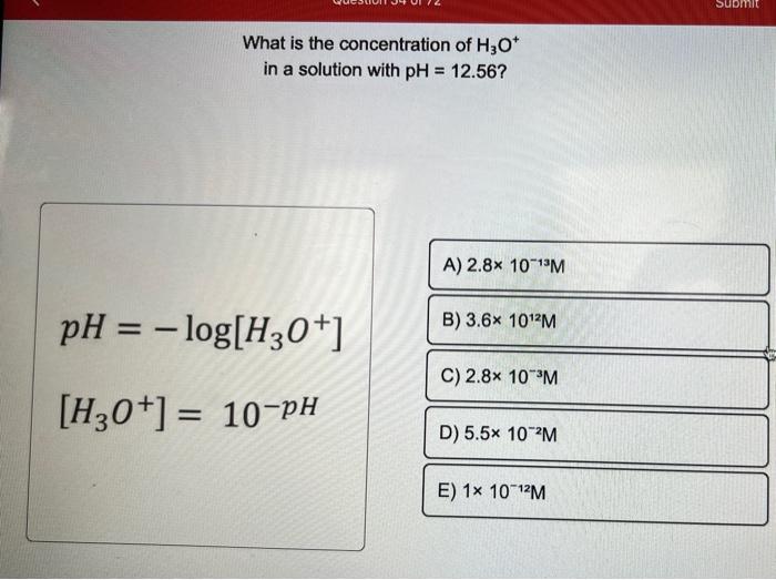 Solved What is the concentration of H3O+ in a solution with | Chegg.com