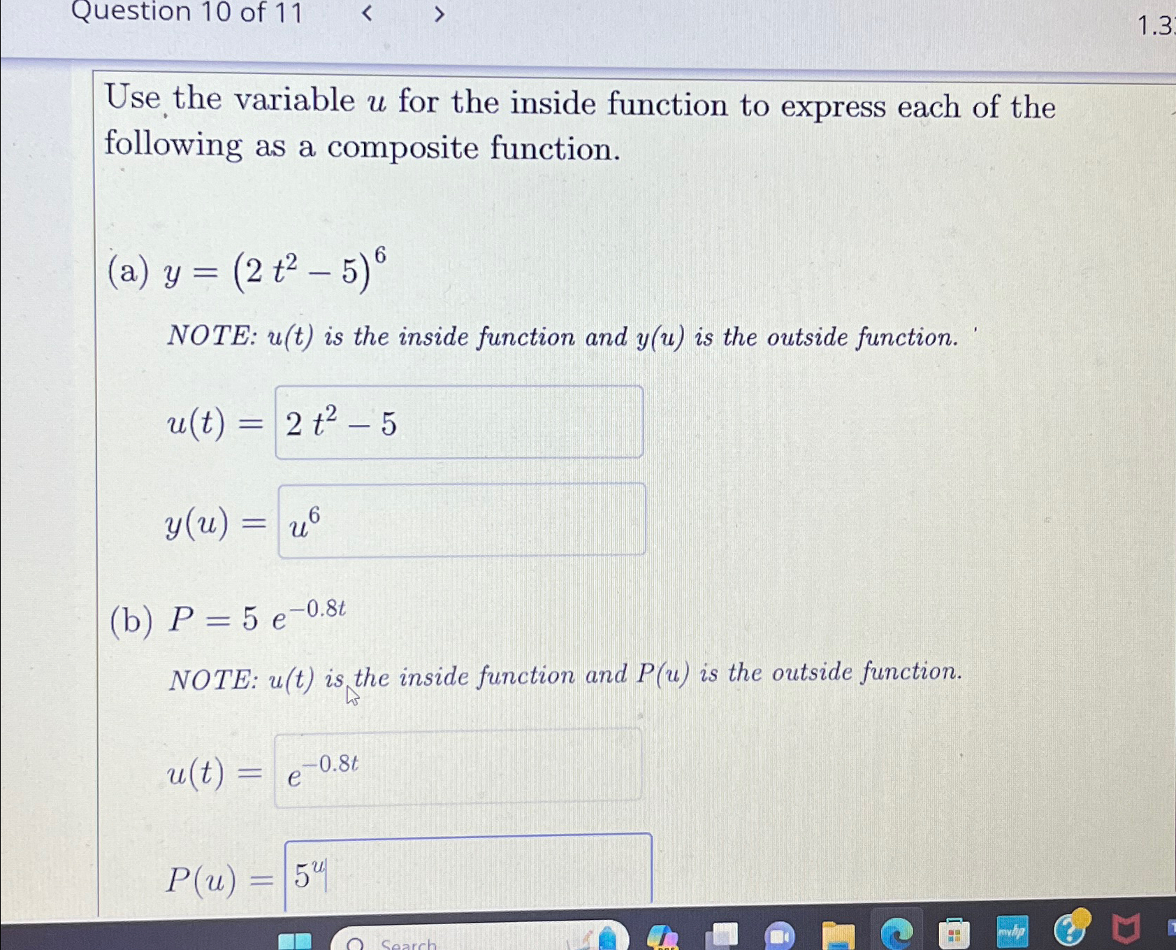 Solved Question 10 ﻿of 11Use the variable u ﻿for the inside | Chegg.com