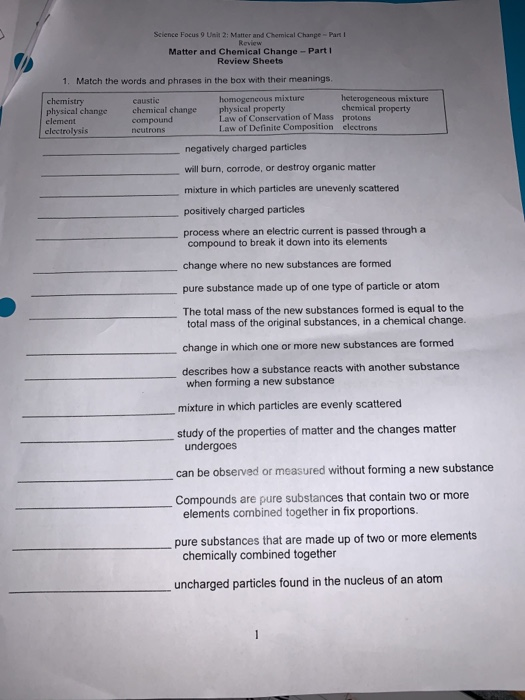 Solved Science Focus 9 Unit 2 Matter and Chemical Change | Chegg.com