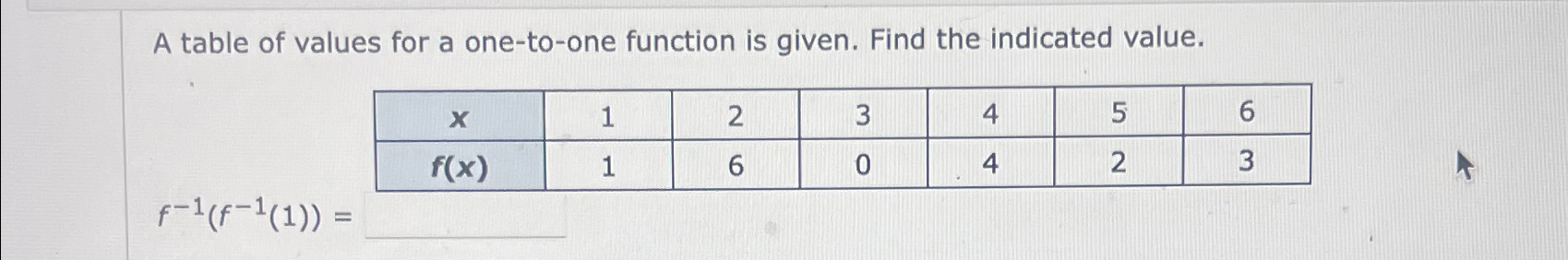 Solved A table of values for a one-to-one function is given. | Chegg.com