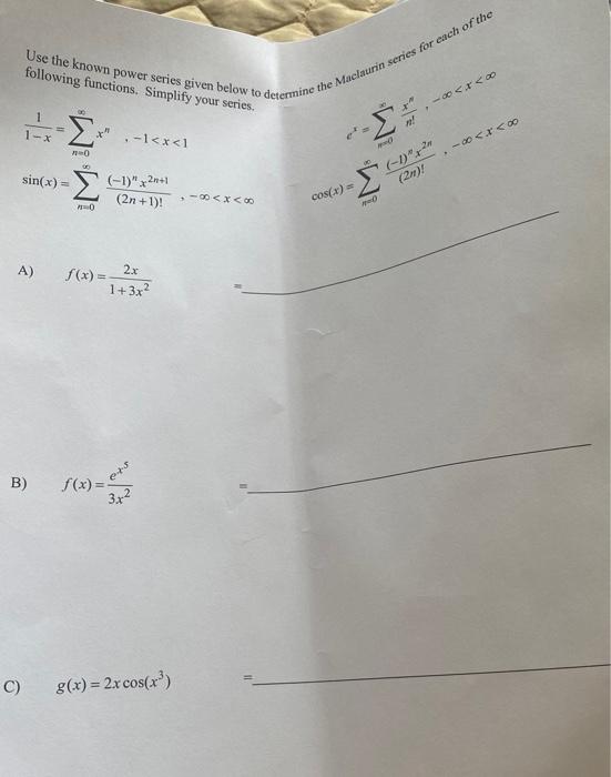 Solved following functions. Simplify your series. | Chegg.com