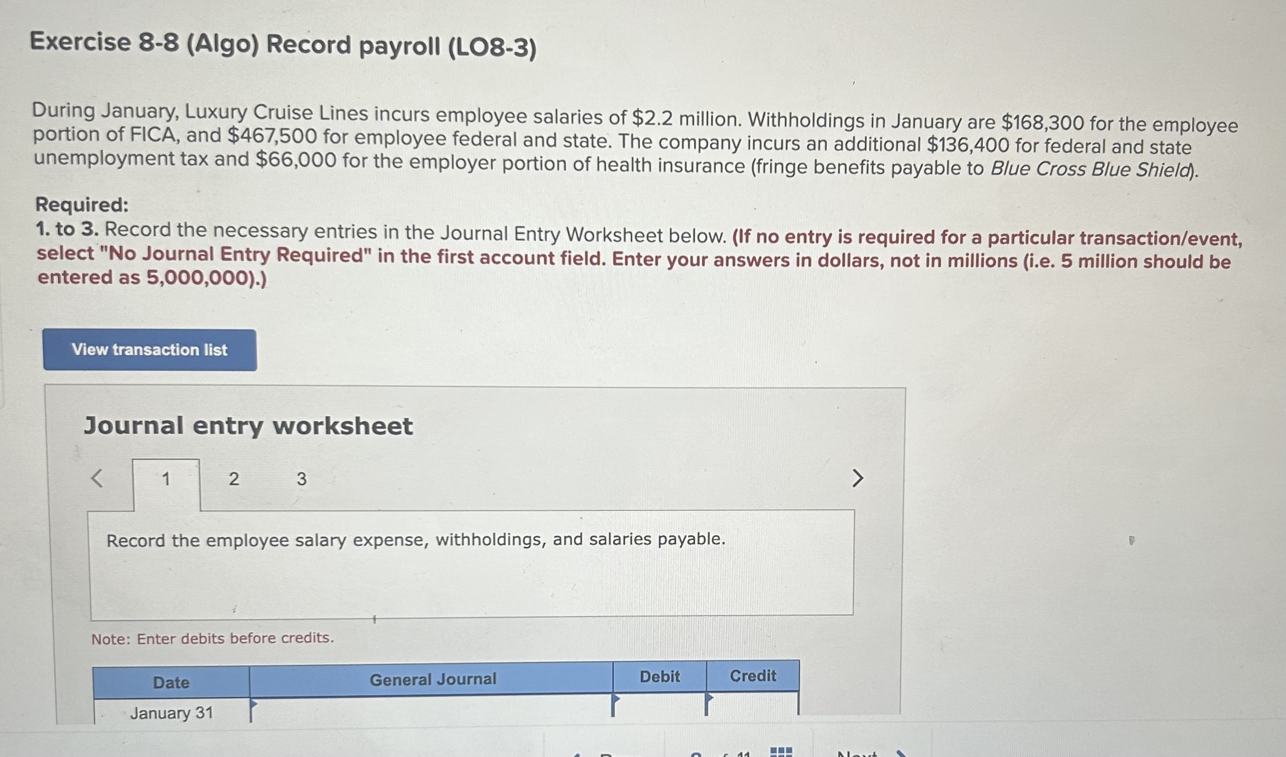Solved Exercise 8-8 (Algo) ﻿Record payroll (LO8-3)During | Chegg.com