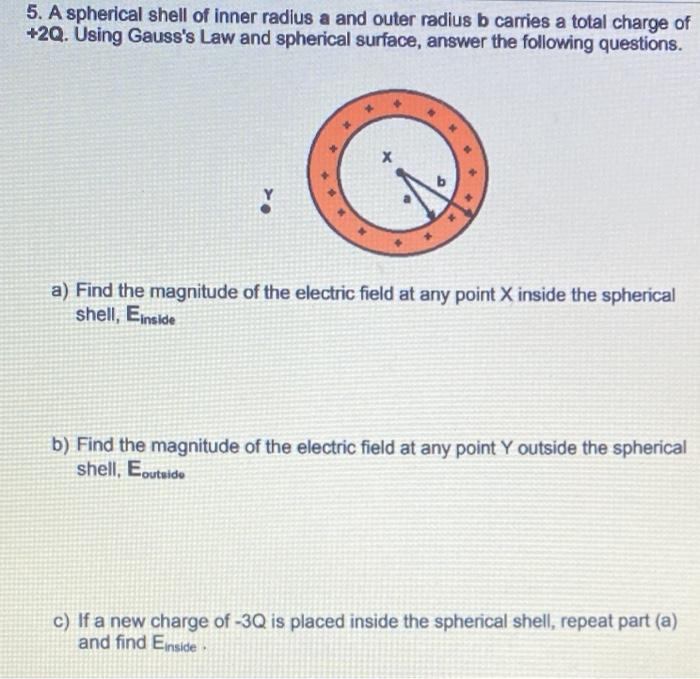 Solved 5. A spherical shell of inner radius a and outer | Chegg.com