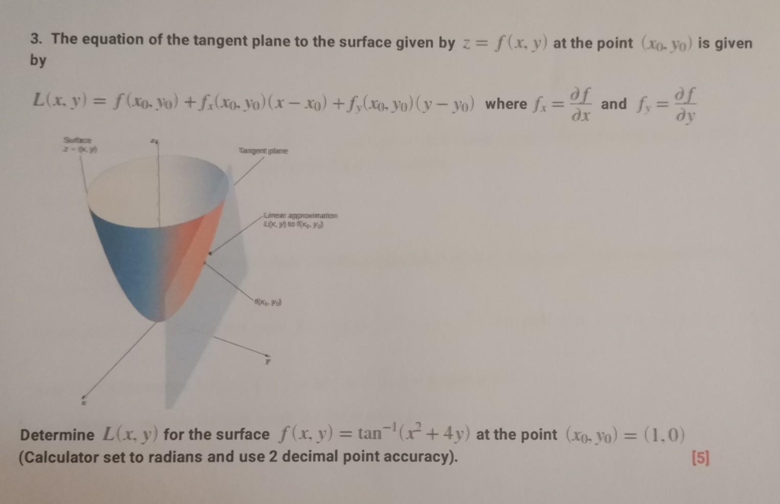 Solved 3. The equation of the tangent plane to the surface | Chegg.com