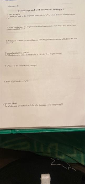 Stipe Microscope and Cell Structure Lab Report Letter | Chegg.com