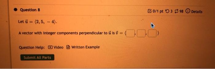 Solved Let u= 2,5,−4 . A vector with integer components | Chegg.com