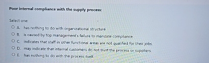 Solved Poor internal compliance with the supply | Chegg.com