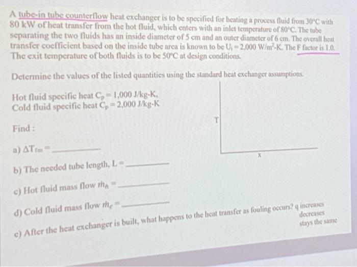 A tube-in tube counterflow heat exchanger is to be | Chegg.com
