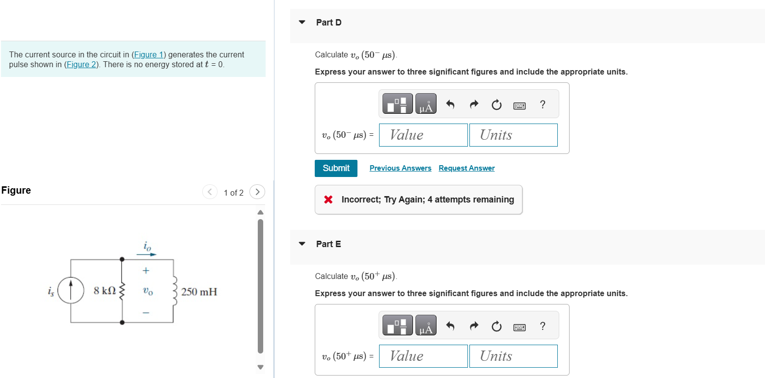 Solved Part DThe current source in ﻿the circuit | Chegg.com