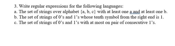 Solved 3. Write regular expressions for the following | Chegg.com
