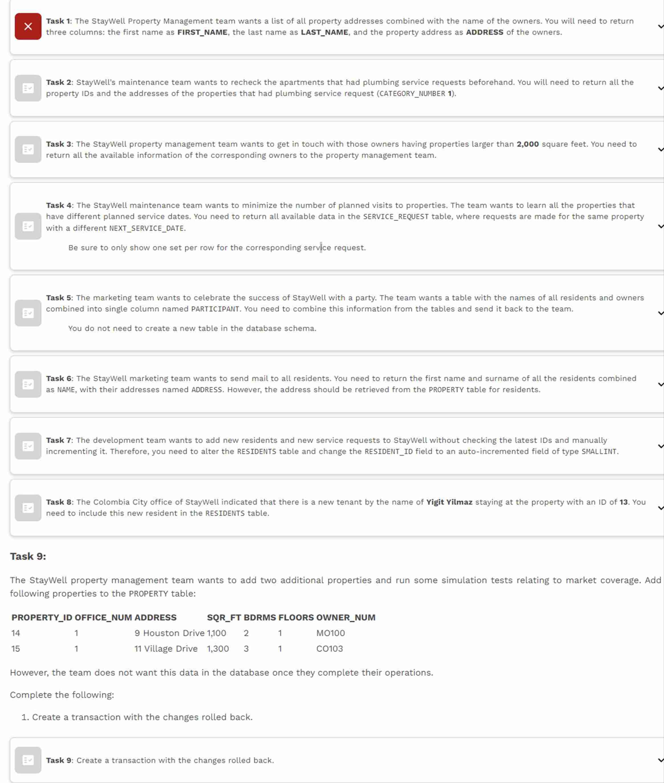 Solved Task 1: The StayWell Property Management team wants a | Chegg.com