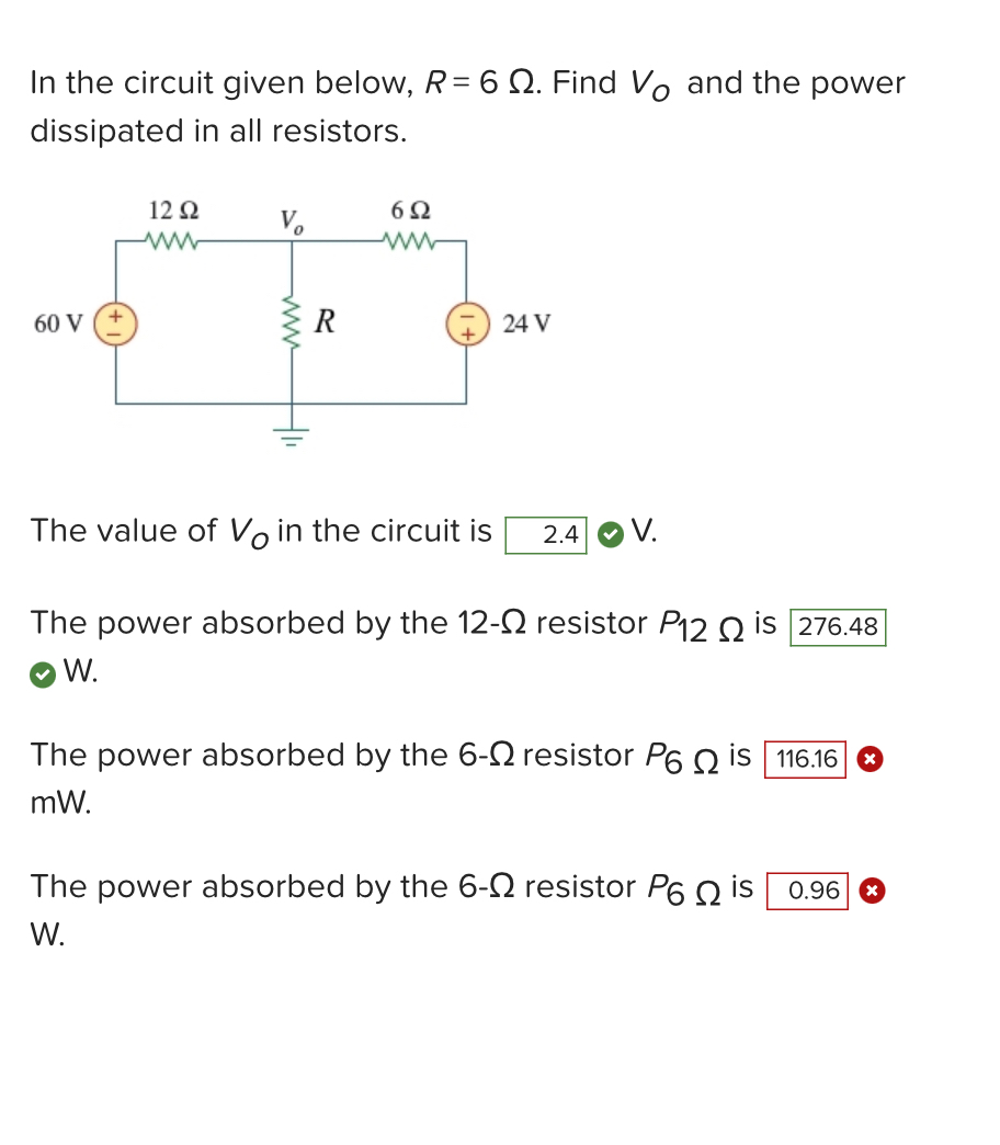 Solved by an EXPERT In the circuit given below, R=6Ω. ﻿Find VO ﻿and the | Chegg.com