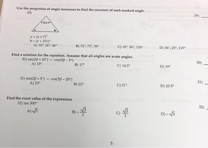 Solved Use the properties of angle measures to find the | Chegg.com