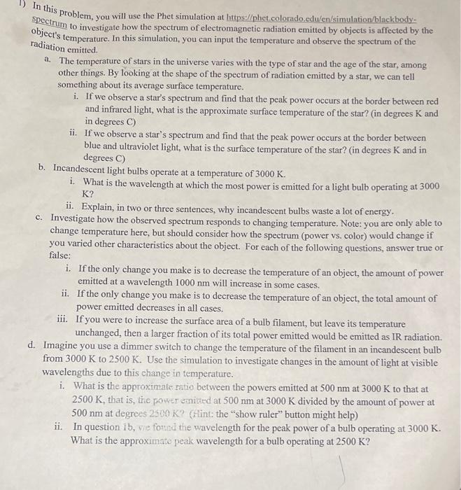 Solved I) In this problem, you will use the Phet simulation | Chegg.com
