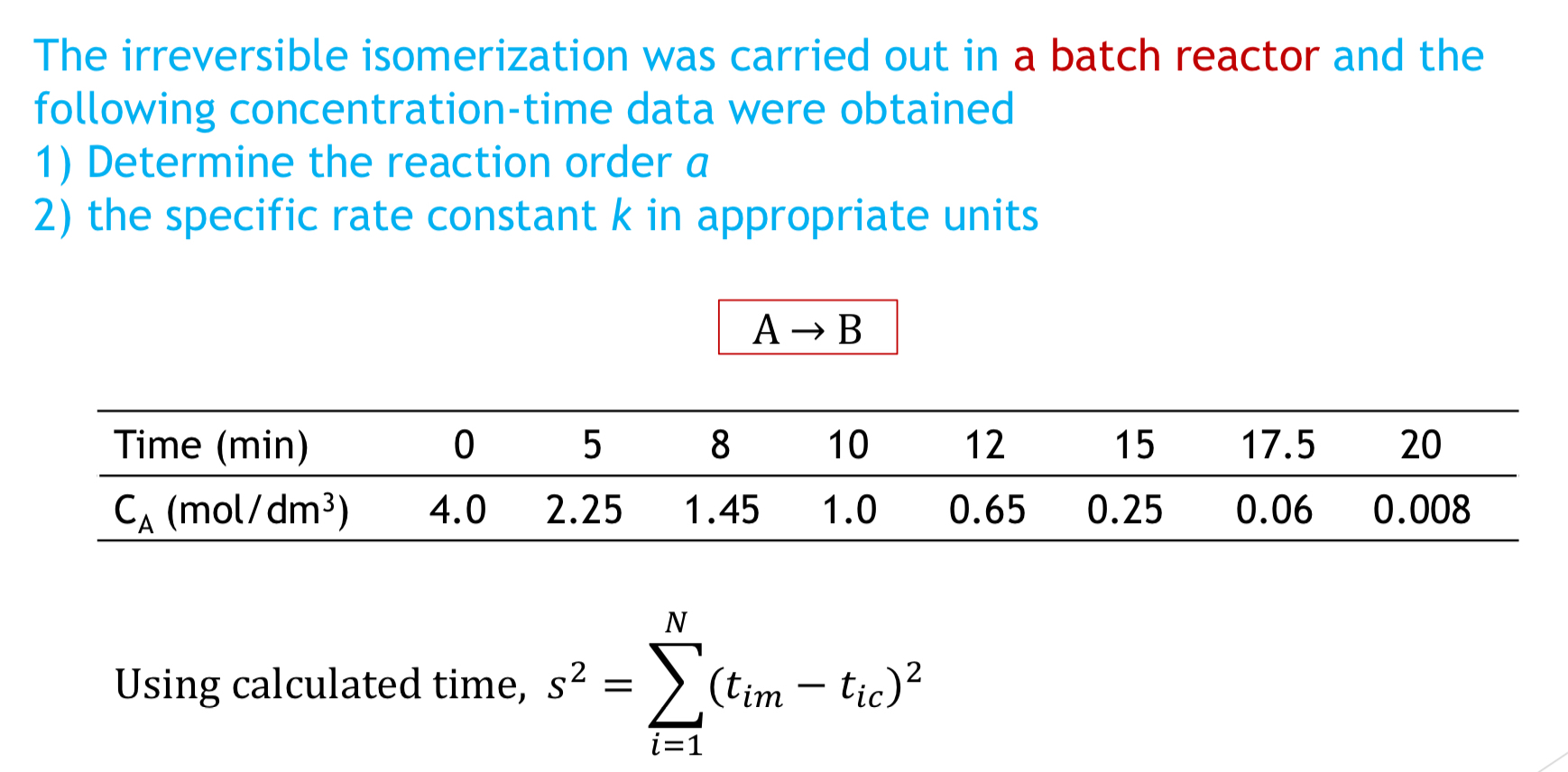 Solved The irreversible isomerization was carried out in a | Chegg.com
