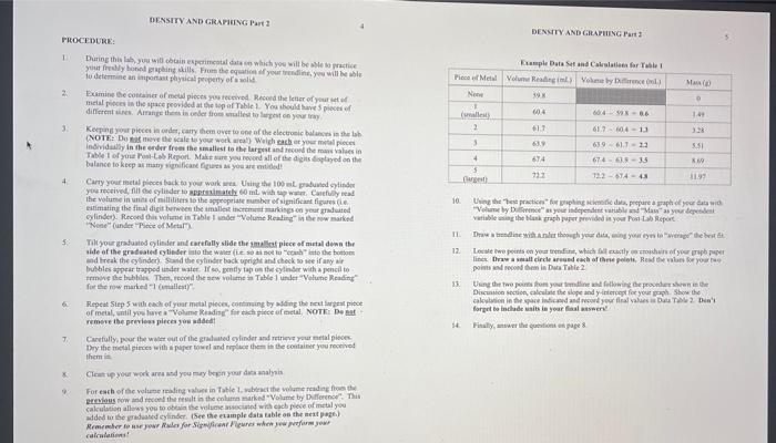 Solved DENSITY AND GRAPHING Part PROCEDURE: 1 During this | Chegg.com