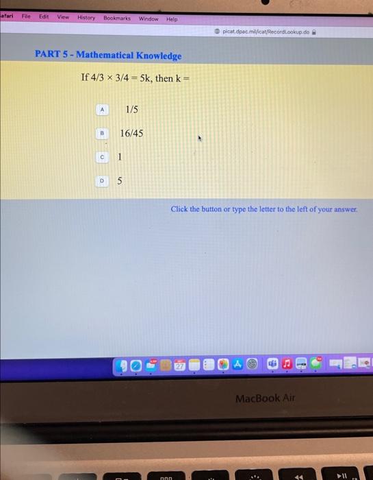 Solved If 4/3×3/4=5k, then k= 1/5 16/45 1 5 Click the button | Chegg.com