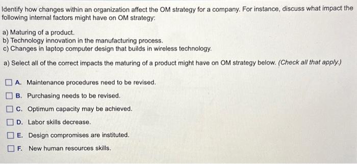 Solved Identify how changes within an organization affect | Chegg.com