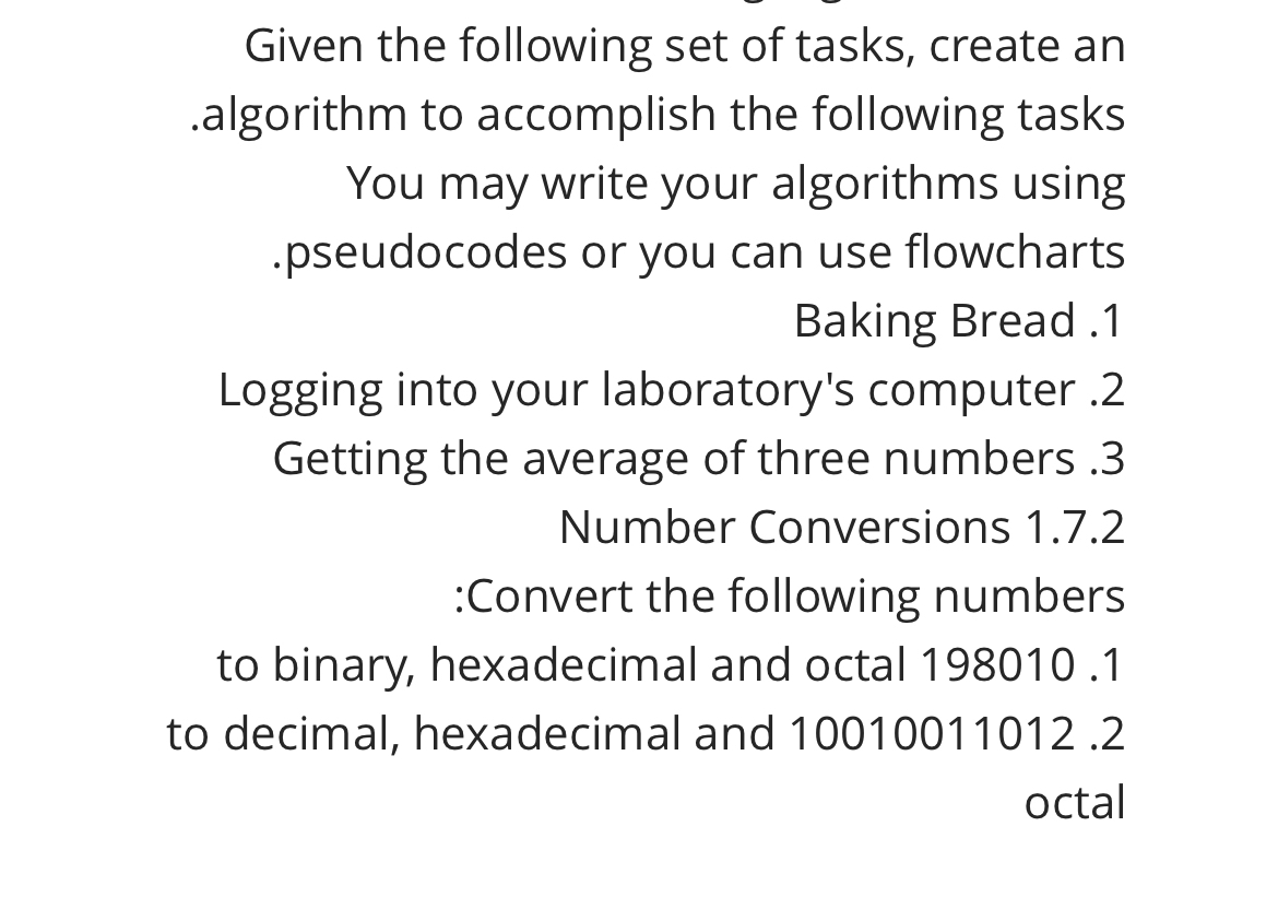 Solved Given the following set of tasks, create an.algorithm | Chegg.com