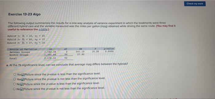 Solved Check my work Exercise 13-23 Algo The following | Chegg.com