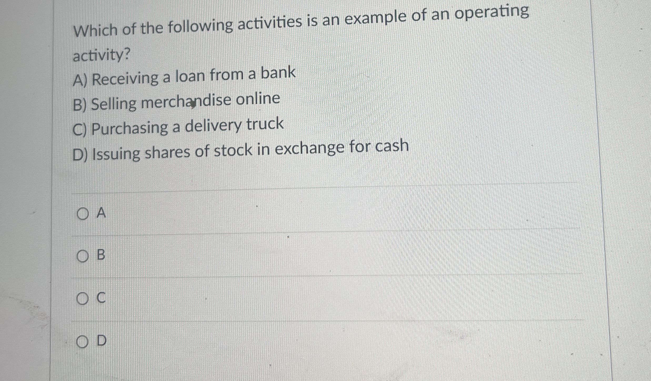 Solved Which of the following activities is an example of an | Chegg.com
