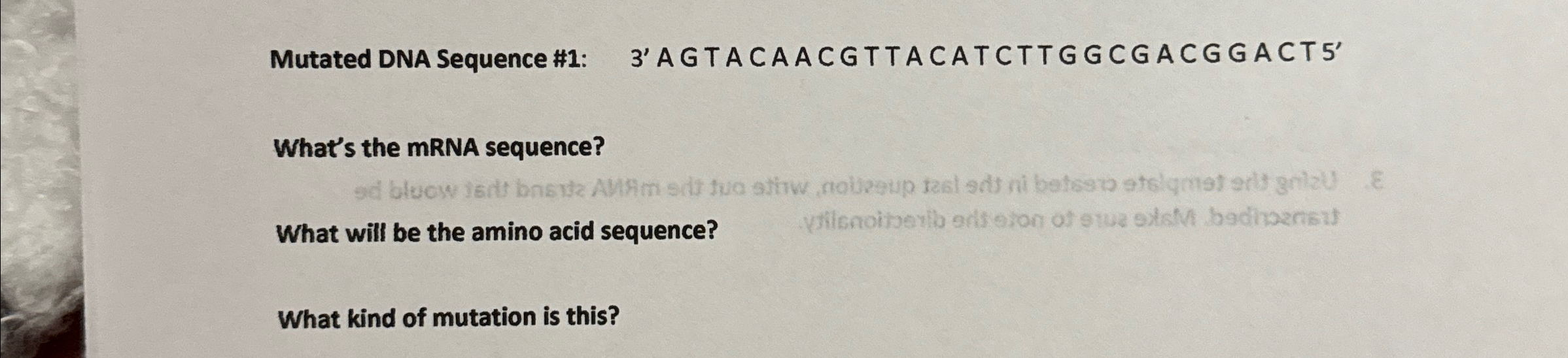 Mutated DNA Sequence #1: 3' | Chegg.com