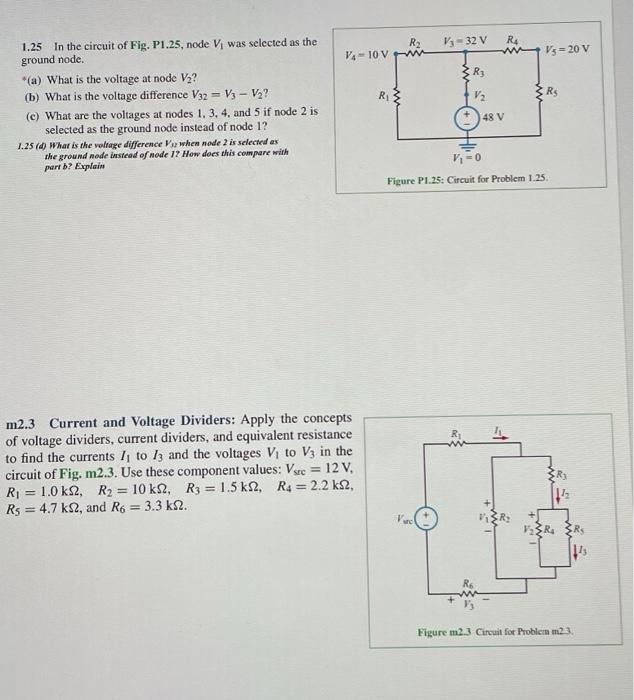 Solved 1.25 In the circuit of Fig. P1.25, node V1 was | Chegg.com