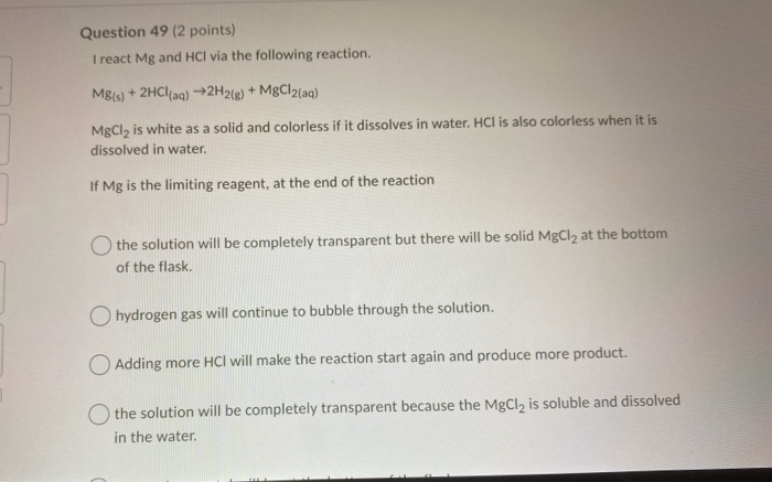 Solved MgCl2 is white as a solid and colorless if it | Chegg.com