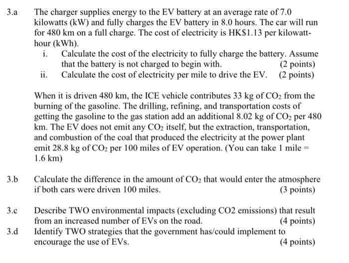 Solved 3.a The charger supplies energy to the EV battery at | Chegg.com