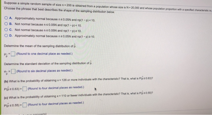 Solved Suppose a simple random sample of size - 200 is | Chegg.com