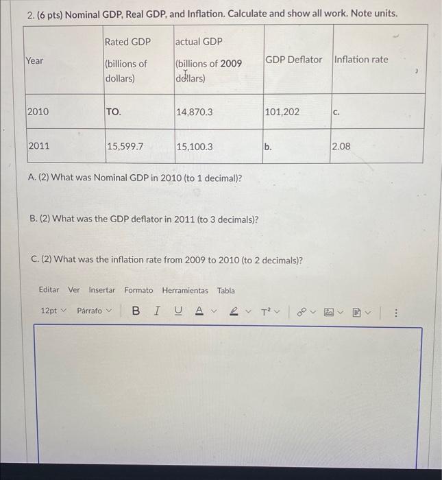 Solved 2. (6 pts) Nominal GDP, Real GDP, and Inflation. | Chegg.com