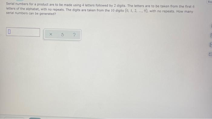 Solved Esp Serial numbers for a product are to be made using | Chegg.com