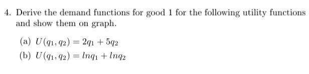 Solved 4. Derive the demand functions for good 1 for the | Chegg.com