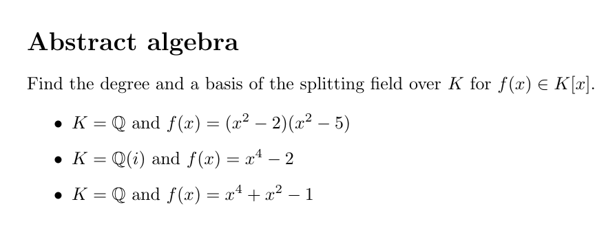 Solved Álgebra abstracta Encuentre el grado y la base del | Chegg.com
