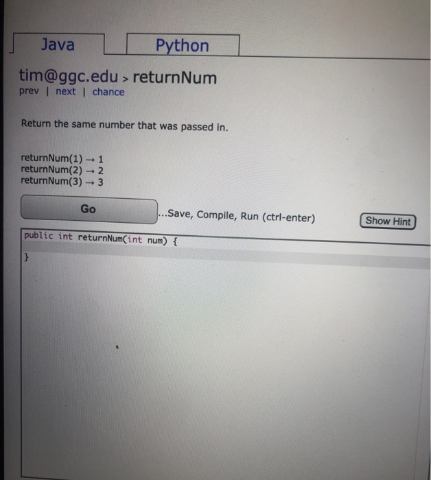 Solved Java Python Tim Return Num Prev Next