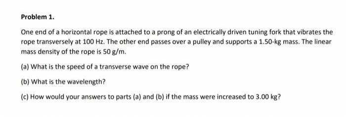 Solved Problem 1 One End Of A Horizontal Rope Is Attached