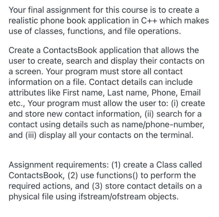 Solved Your final assignment for this course is to create a | Chegg.com