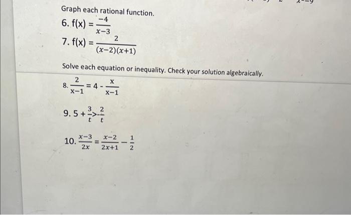 Solved Graph Each Rational Function 6 F X X−3−4 7