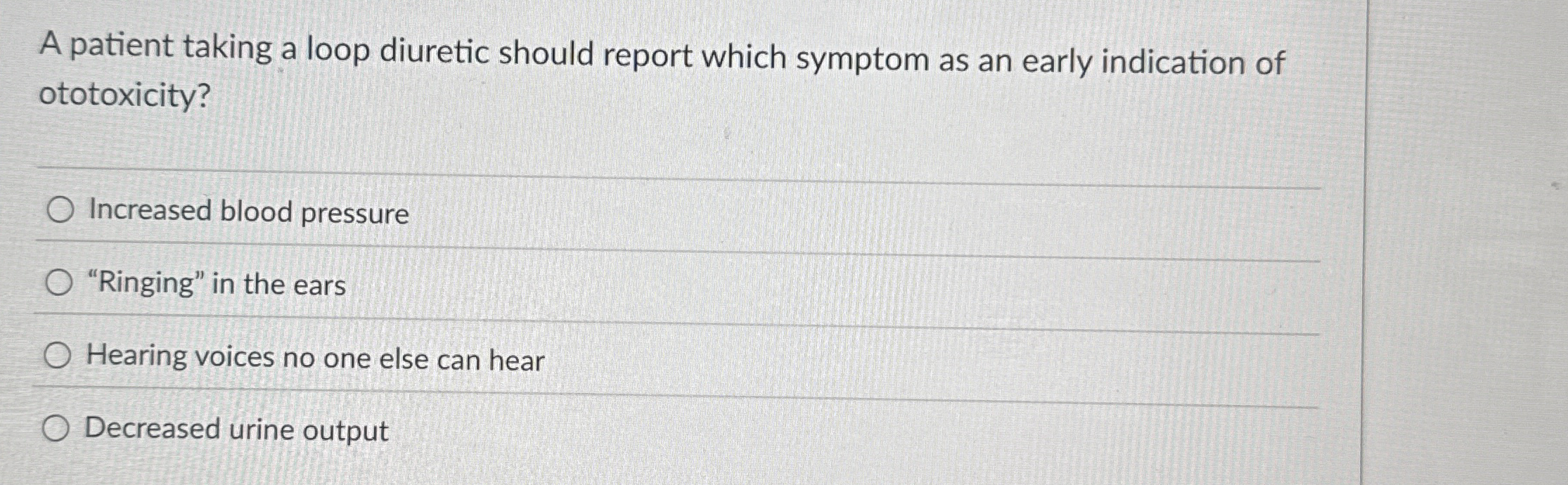 Solved A patient taking a loop diuretic should report which | Chegg.com