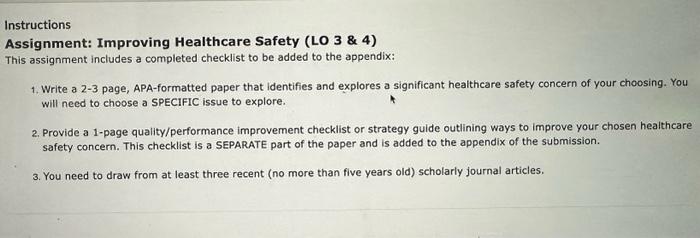 Instructions Assignment: Improving Healthcare Safety | Chegg.com