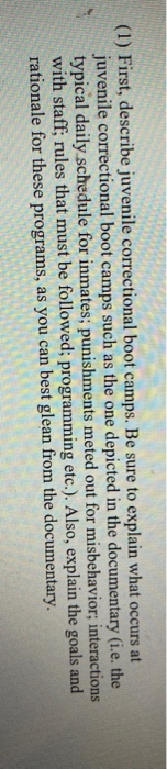 Solved (1) First, describe juvenile correctional boot camps. | Chegg.com