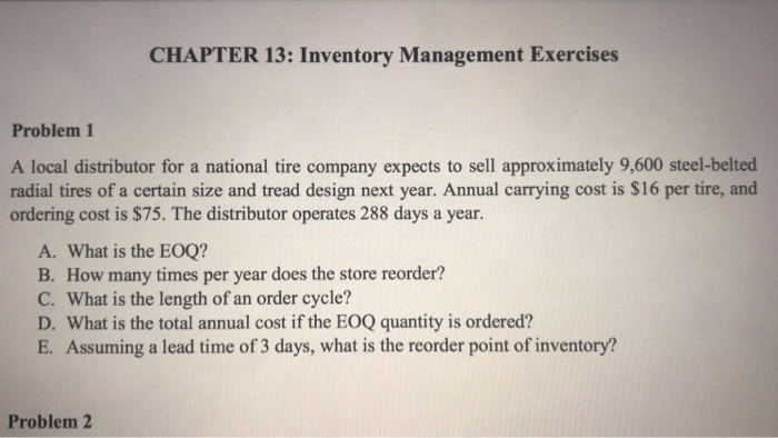 Solved CHAPTER 13: Inventory Management Exercises Problem 1 | Chegg.com