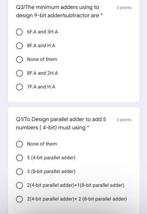 Solved 3 points Q3/The minimum adders using to design 9-bit | Chegg.com
