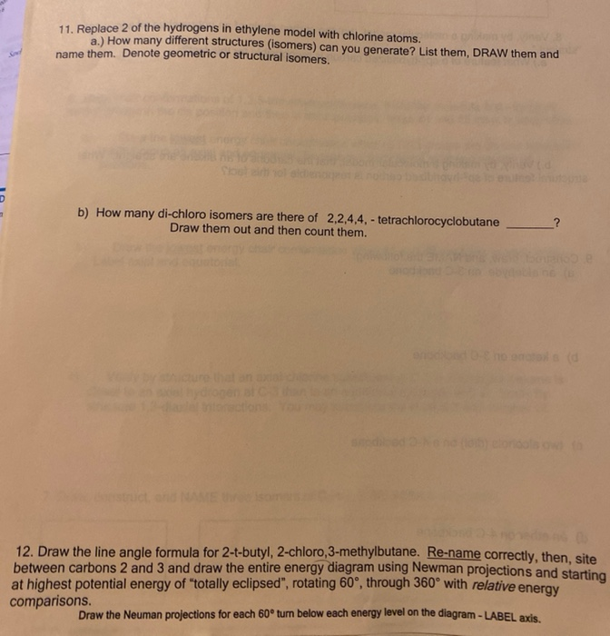 Solved 11. Replace 2 of the hydrogens in ethylene model with | Chegg.com