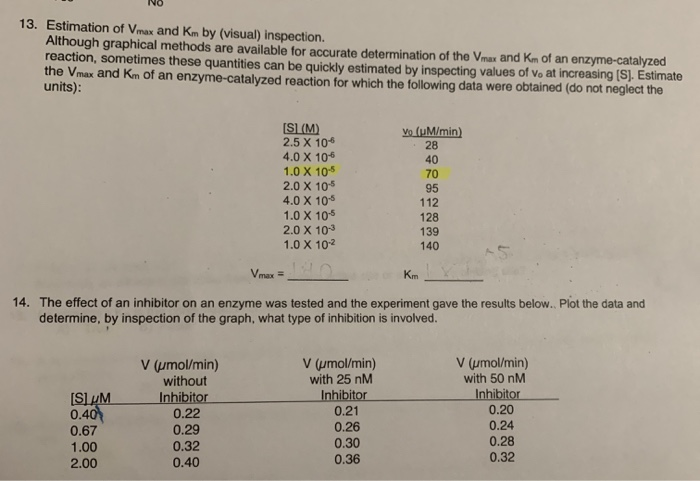 Solved NO 13. Estimation of Vmax and Km by (visual) | Chegg.com