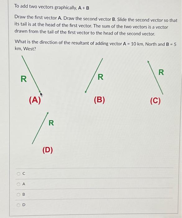 Solved To add two vectors graphically, A+B Draw the first | Chegg.com