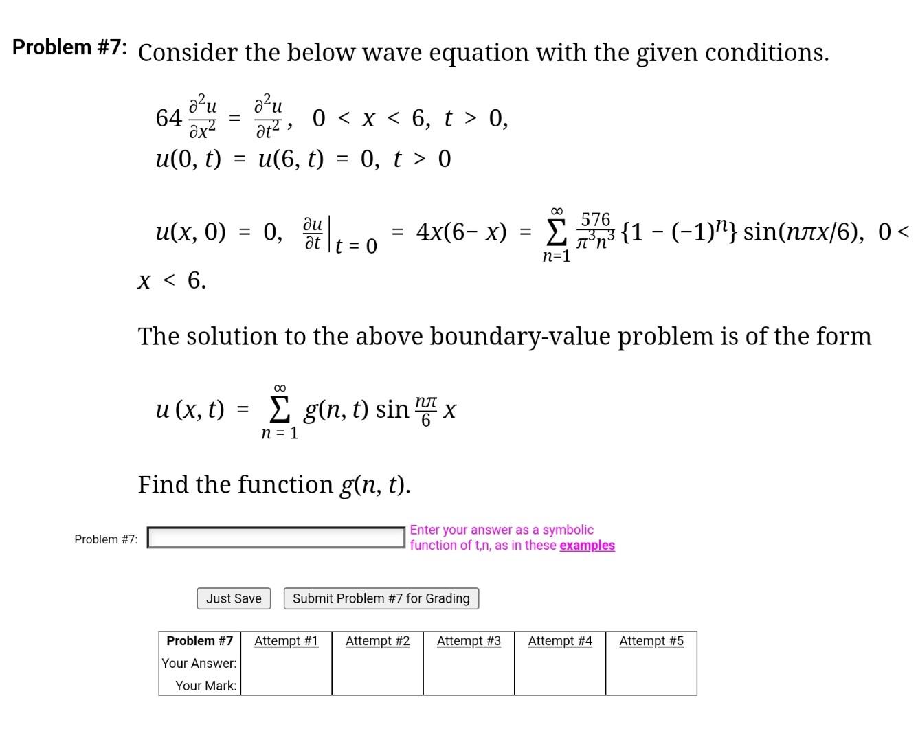 Problem \#7: Consider the below wave equation with | Chegg.com