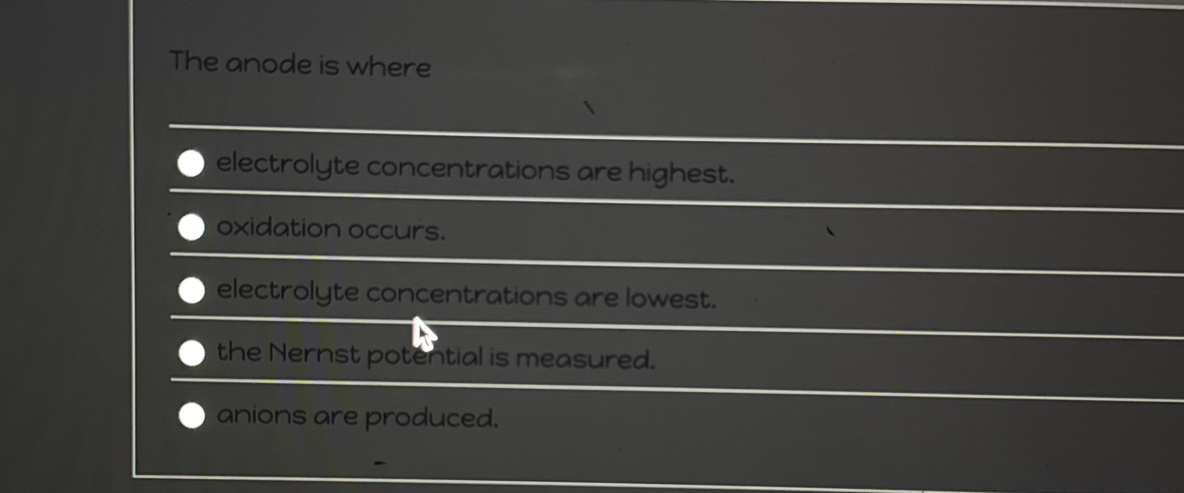 Solved The anode is whereq, ﻿electrolyte concentrations are | Chegg.com