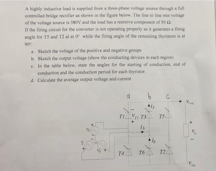 Solved A highly inductive load is supplied from a | Chegg.com